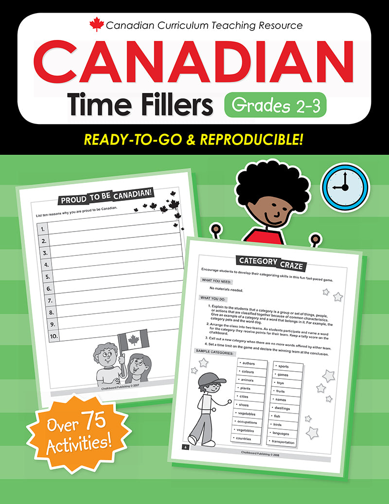 Canadian Curriculum Teaching Resource - Canadian Time Fillers Grades 2 ...