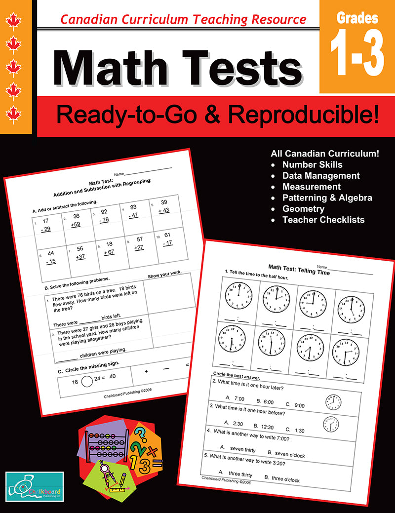 Canadian Curriculum Teaching Resource - Math Tests Grades 1-3 — Volumes ...